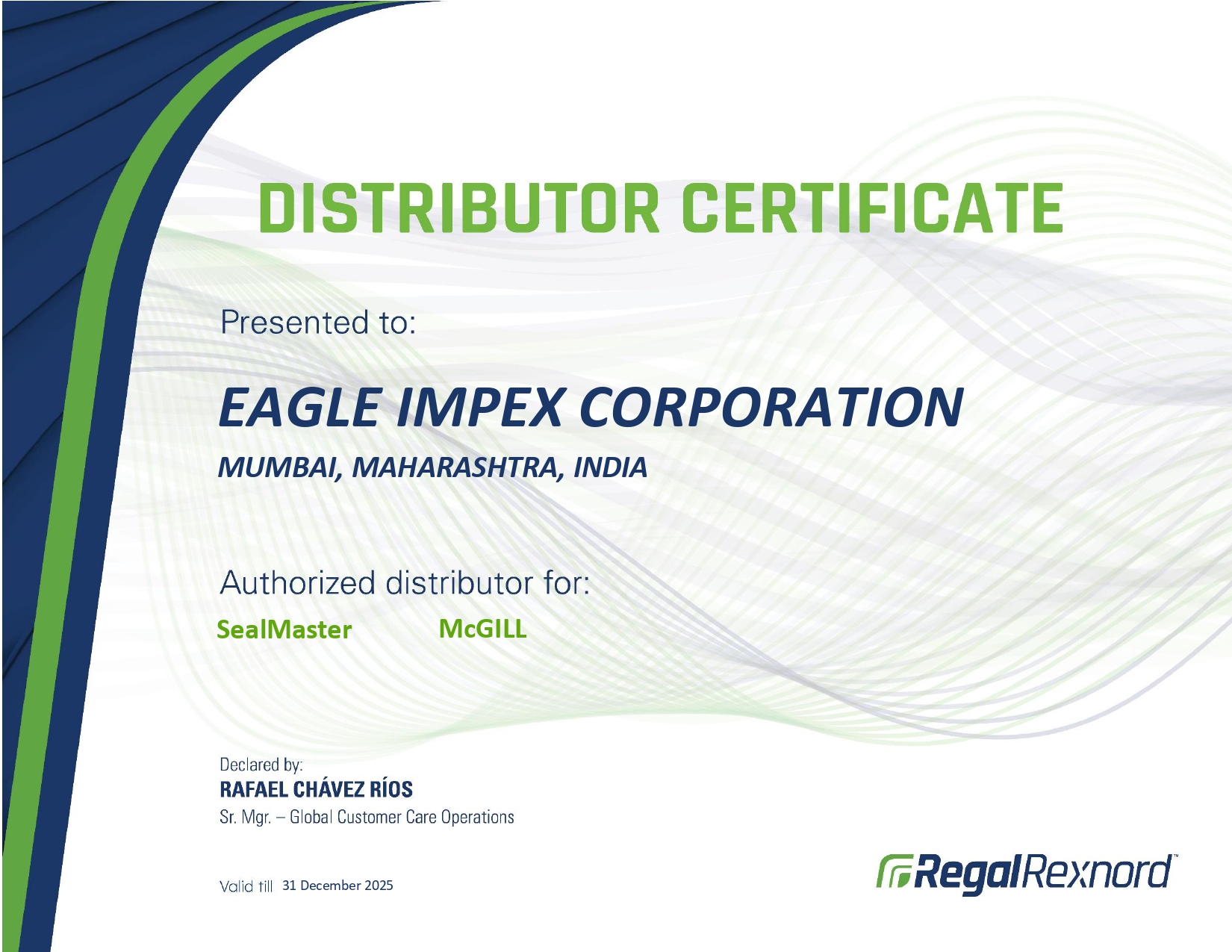 Certificate – Authorized Distributor